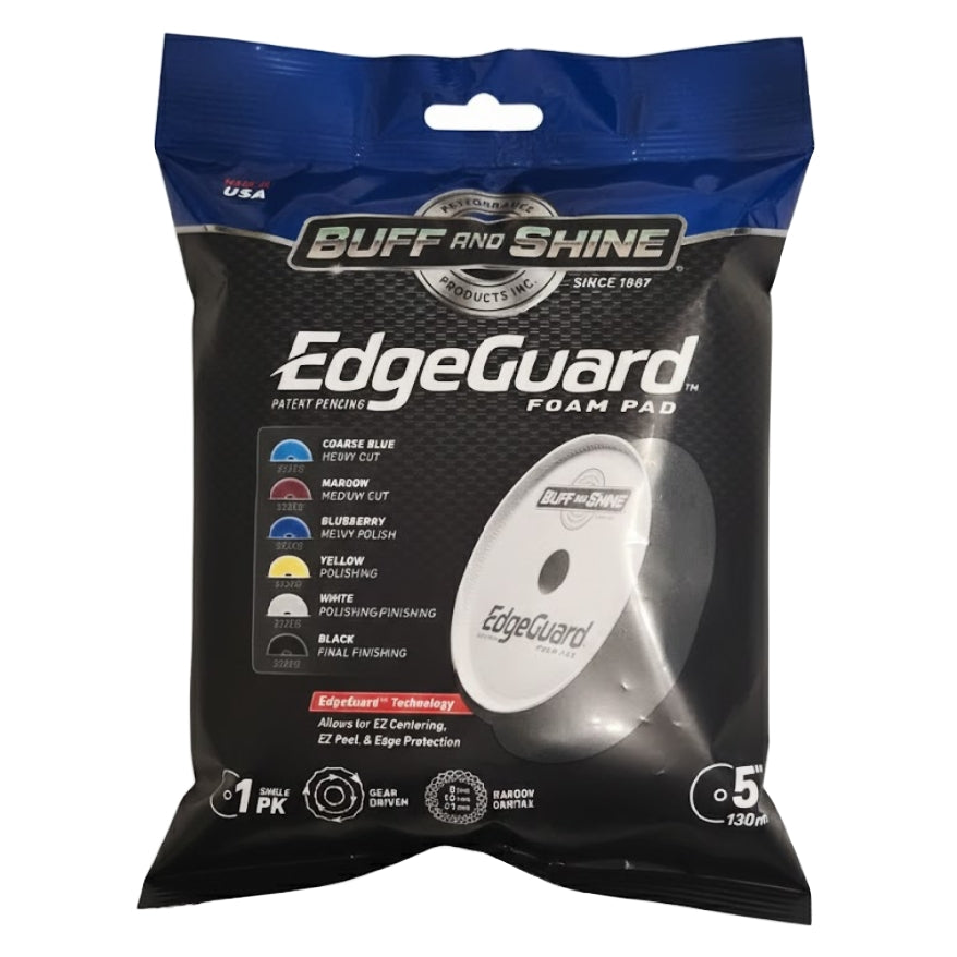 Buff and Shine 5" EdgeGuard Foam Buff Pad, Black, Final Finishing, 520 ...